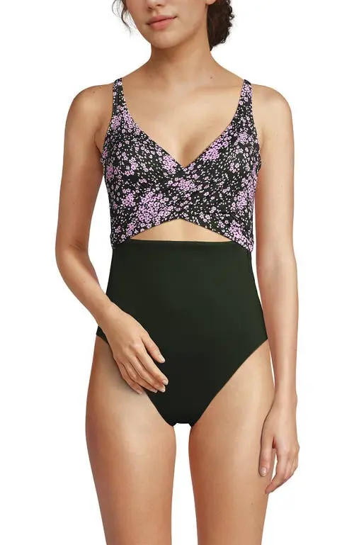 LANDS' END Wrap Monokini One Piece Swimsuit - Orchid Meadow Ditsy Floral