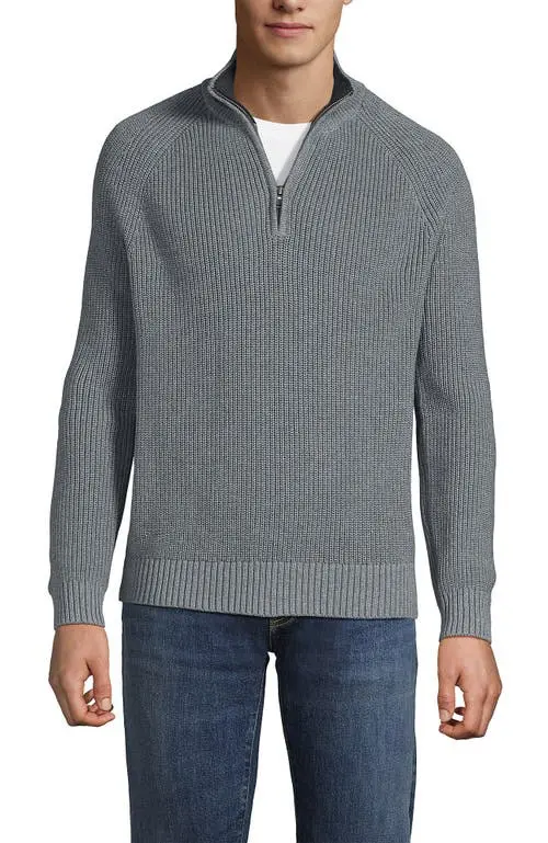 LANDS' END Drifter Quarter Zip Pullover - Pewter Heather
