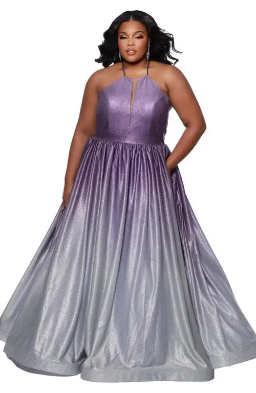 SYDNEY'S CLOSET Halter Neck A-line Gown - Grape