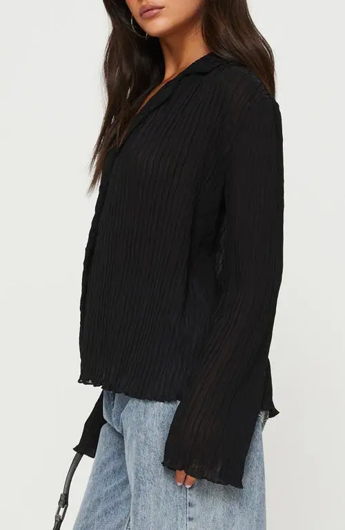 Princess Polly Selma Crinkle Button-up Top - Black
