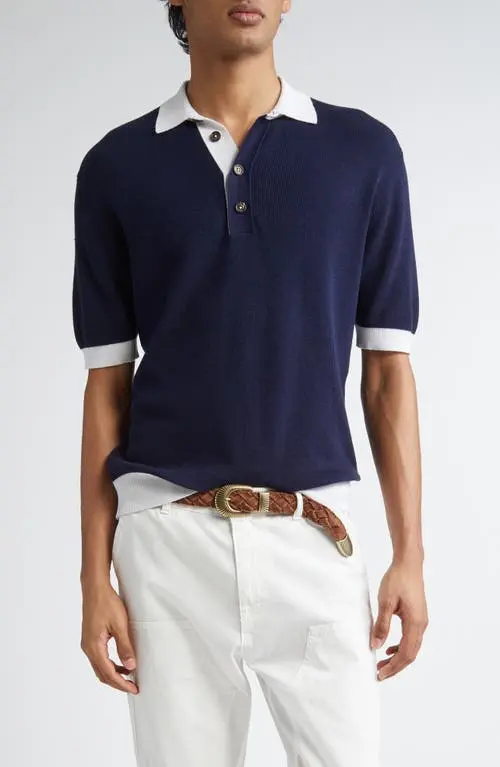 Eleventy Cotton & Virgin Wool Polo Sweater - 11-01 Blue And White