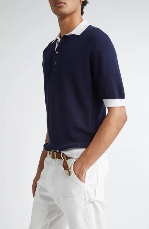 Eleventy Cotton & Virgin Wool Polo Sweater - 11-01 Blue And White