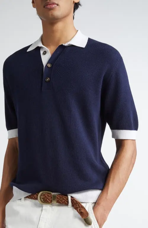 Eleventy Cotton & Virgin Wool Polo Sweater - 11-01 Blue And White