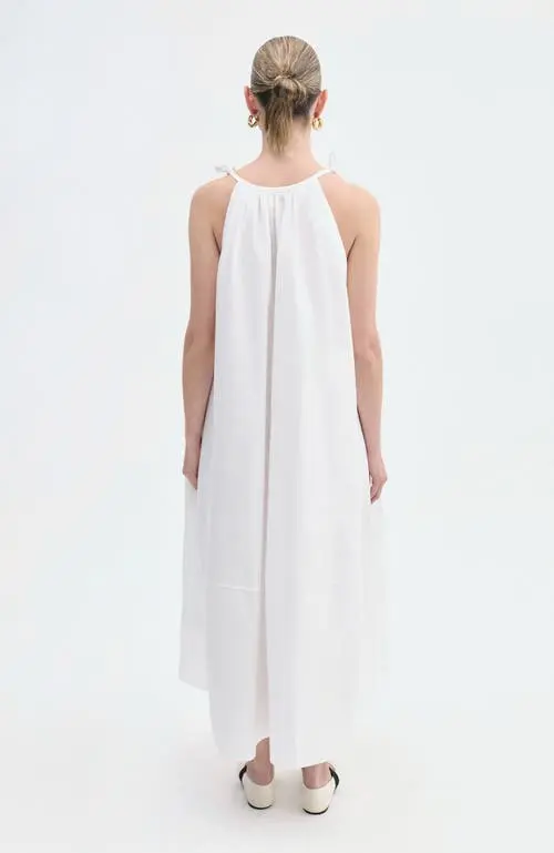 Co Gathered Halter Cotton Poplin Dress - White