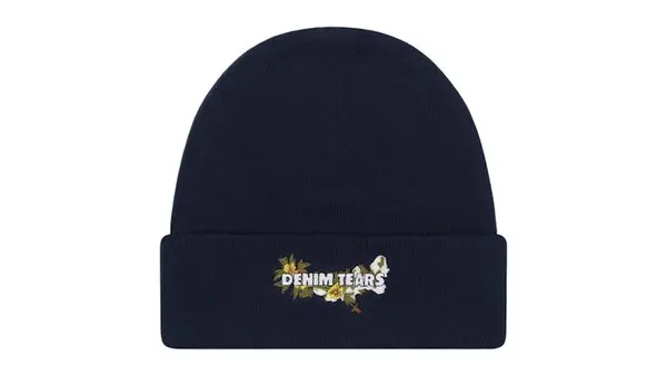 DENIM TEARS Floral Beanie - Navy Blue