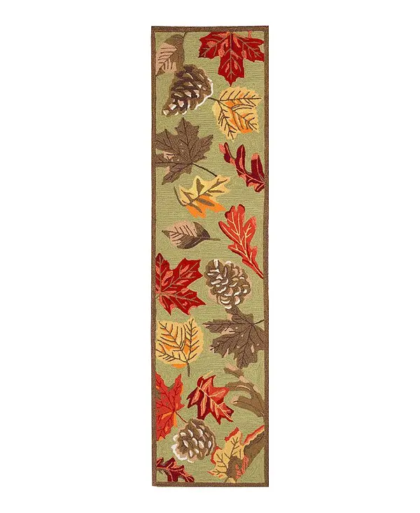 LIORA MANNE Ravella Falling Leaves Runner Area Rug, 2' X 8 - Moss