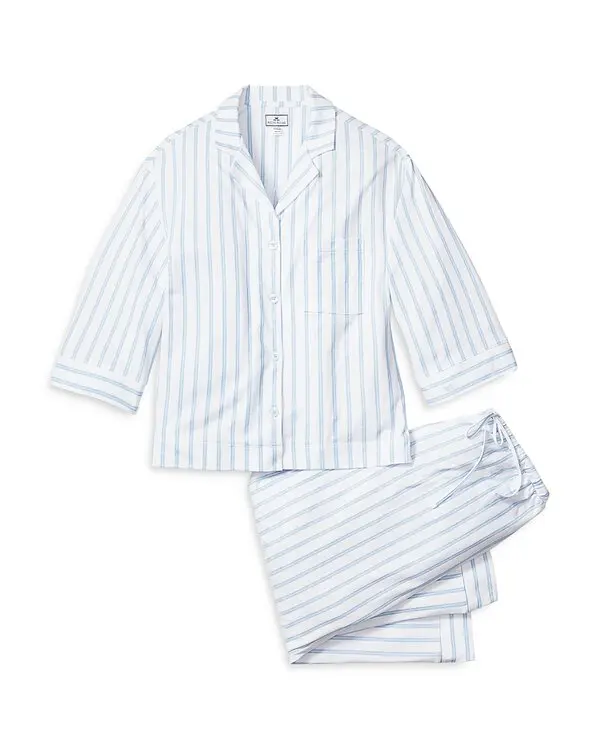 PETITE PLUME Luxe Pima Cotton Wide Leg Pajama Set - White