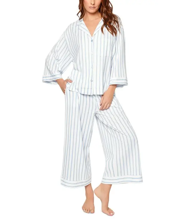 PETITE PLUME Luxe Pima Cotton Wide Leg Pajama Set - White