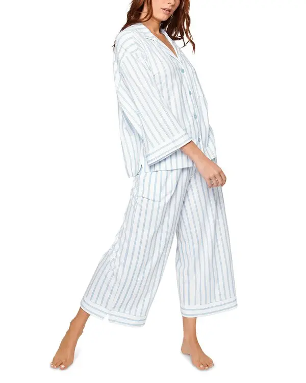 PETITE PLUME Luxe Pima Cotton Wide Leg Pajama Set - White