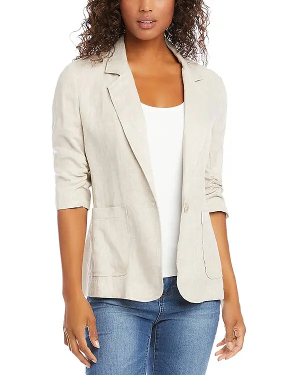 Karen Kane Linen Jacket With Ruched Sleeves - Oat