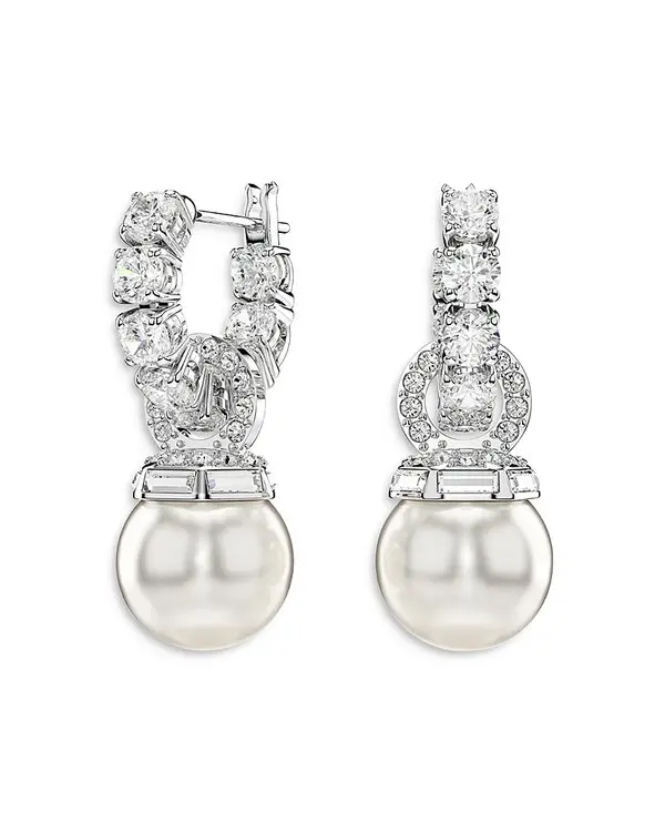 SWAROVSKI Matrix Crystal & Imitation Pearl Drop Earrings - Silver