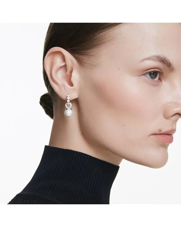 SWAROVSKI Matrix Crystal & Imitation Pearl Drop Earrings - Silver