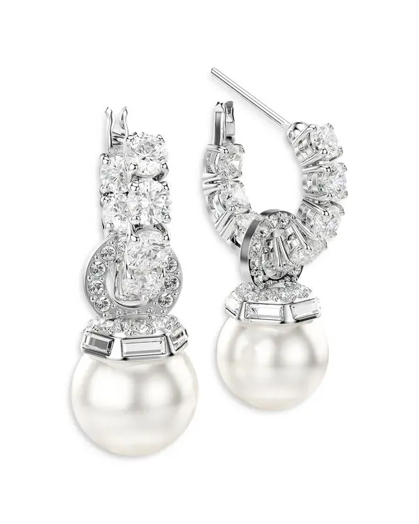 SWAROVSKI Matrix Crystal & Imitation Pearl Drop Earrings - Silver