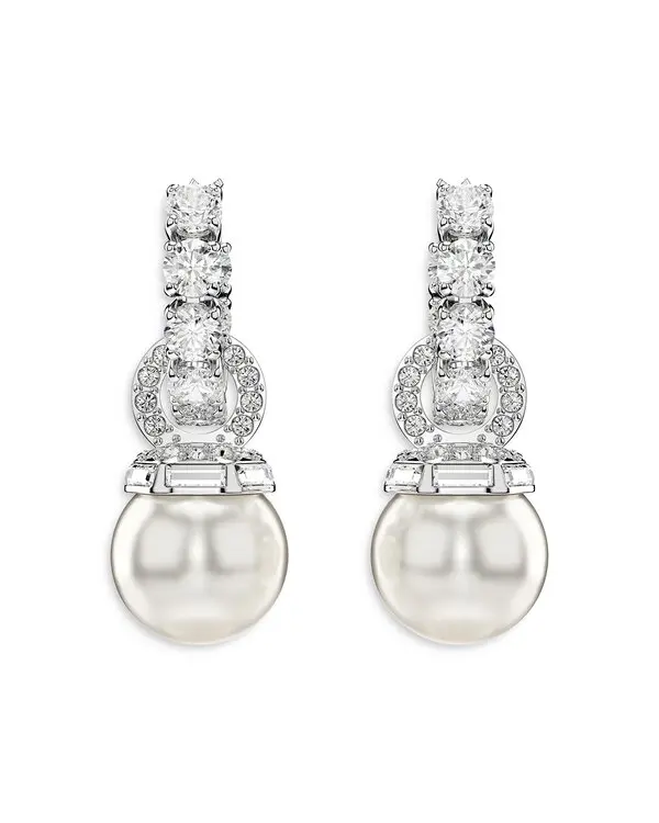 SWAROVSKI Matrix Crystal & Imitation Pearl Drop Earrings - Silver