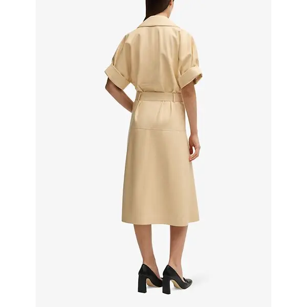 Boss Double-Breasted Tie-Waist Faux-Leather Midi Dress - Open Beige |  Editorialist
