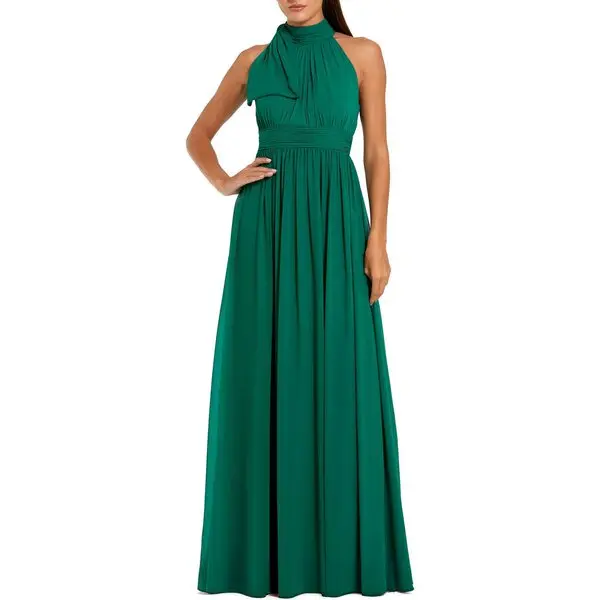 Mac Duggal Chiffon Halter Neck Evening Gown - Deep Emerald