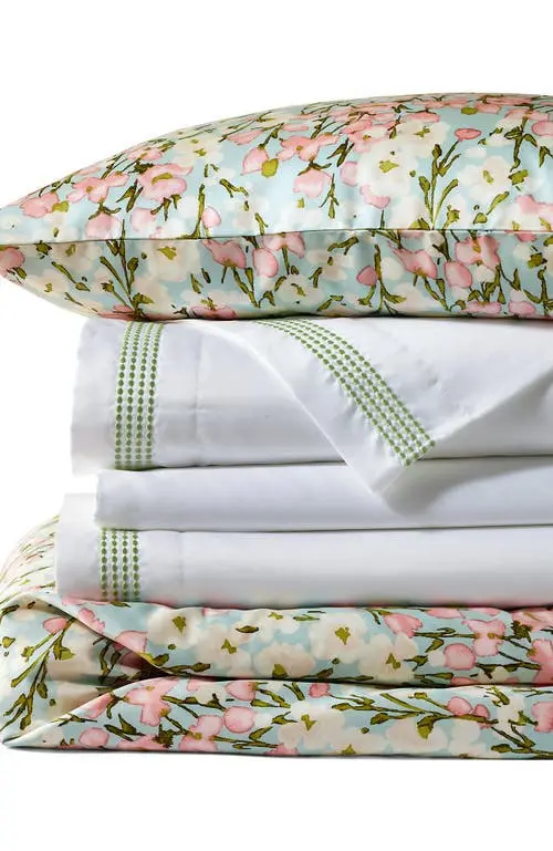 LANDS' END 700 Thread Count Luxe Sateen Egyptian Cotton No Iron Bed Pillow Sham - Aqua Breeze Floral