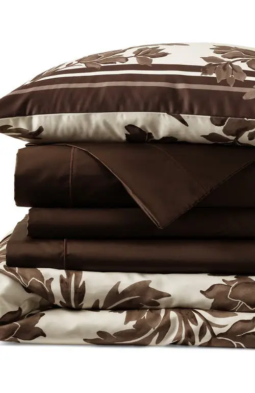 LANDS' END 700 Thread Count Luxe Sateen Egyptian Cotton No Iron Bed Pillow Sham - Dark Walnut Elegant Floral