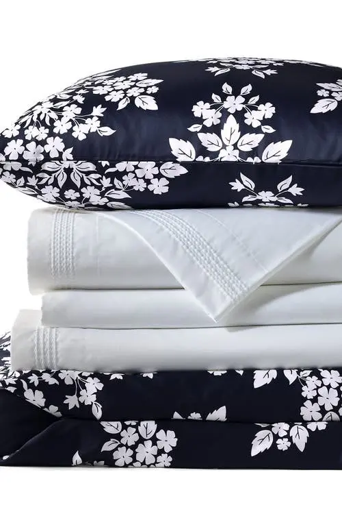 LANDS' END 700 Thread Count Luxe Sateen Egyptian Cotton No Iron Bed Pillow Sham - Deep Sea Navy/white Floral