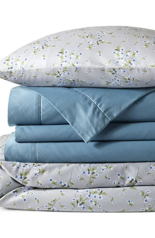 LANDS' END 700 Thread Count Luxe Sateen Egyptian Cotton No Iron Bed Pillow Sham - Light Fog Snow Drop Floral