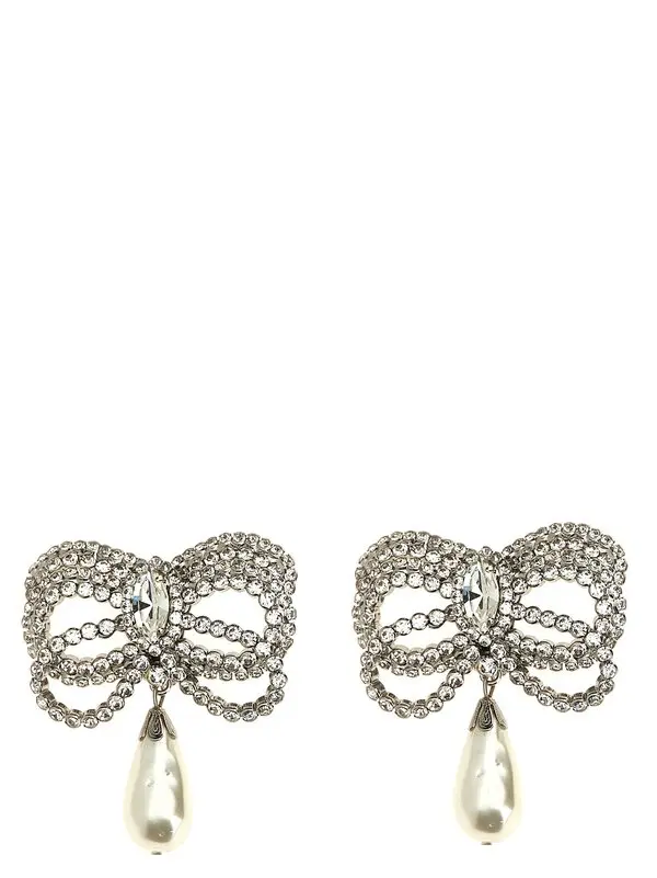 Alessandra Rich Embellished Bow Clip-on Earrings - Silver