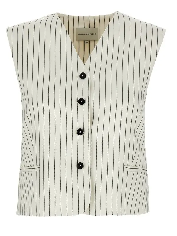 LOULOU STUDIO Vanua' Striped Vest - White
