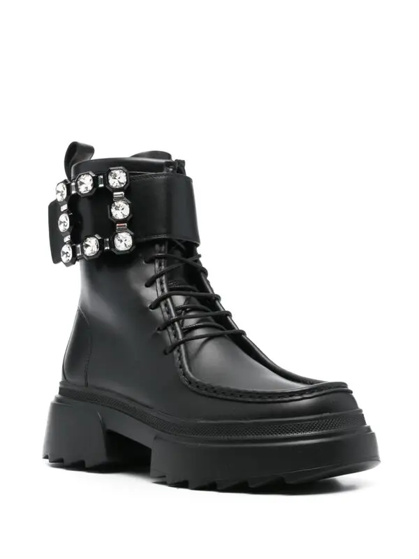 ROGER VIVIER Wallaviv Strass Buckle Leather Boots