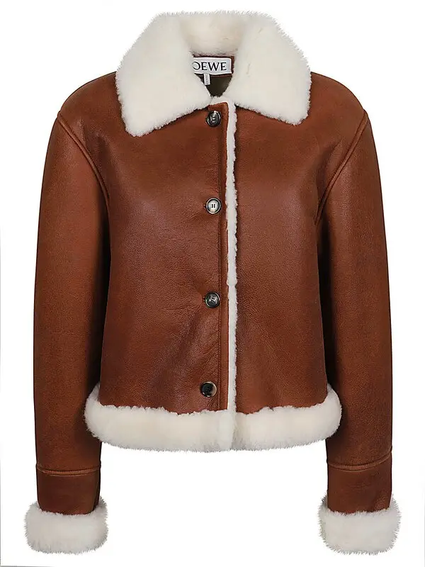 Loewe Shearling Leather Jacket - Leather Brown