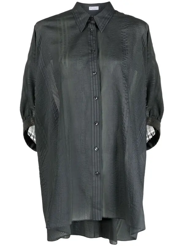 Brunello Cucinelli Striped Cotton-silk Blend Shirt - Grey