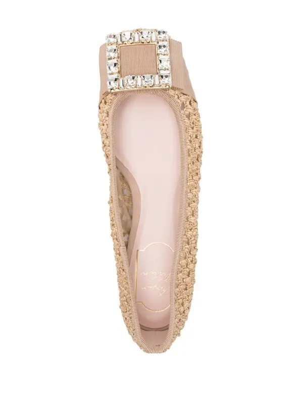 ROGER VIVIER Très Vivier Raffia Ballet Flats - Beige