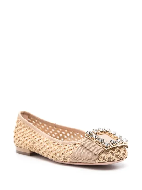 ROGER VIVIER Très Vivier Raffia Ballet Flats - Beige