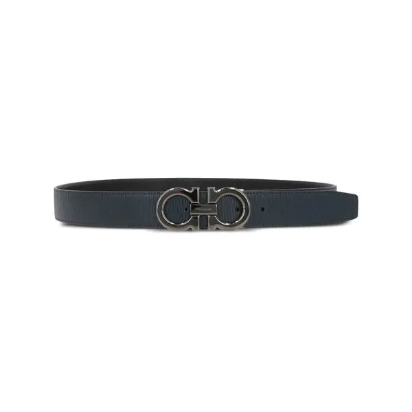 FERRAGAMO Gancini Buckle Belt - Black/blue