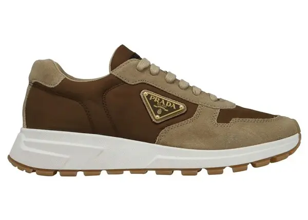 Prada Prax 01 Re-nylon And Brushed Leather Sneakers - Ecru/brown