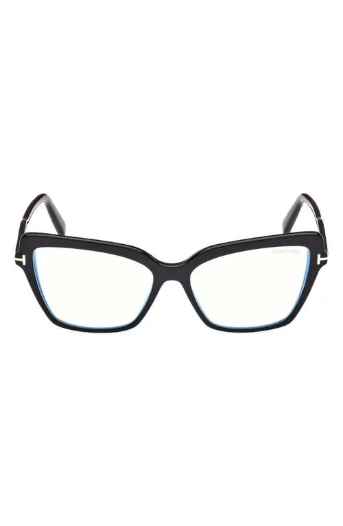 TOM FORD 55mm Cat Eye Optical Glasses - Black Eco / T Logo