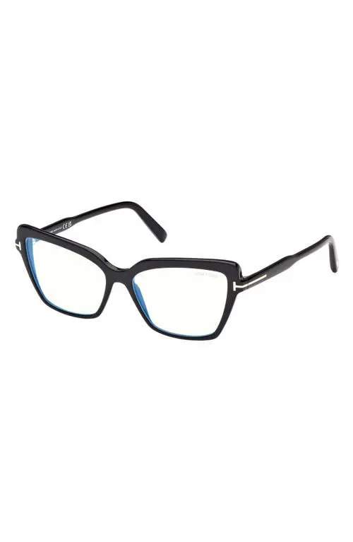 TOM FORD 55mm Cat Eye Optical Glasses - Black Eco / T Logo