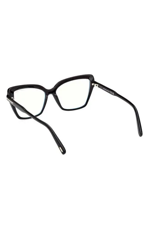 TOM FORD 55mm Cat Eye Optical Glasses - Black Eco / T Logo