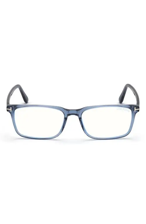 TOM FORD 56mm Rectangular Optical Glasses - Blue Palladium /t Logo