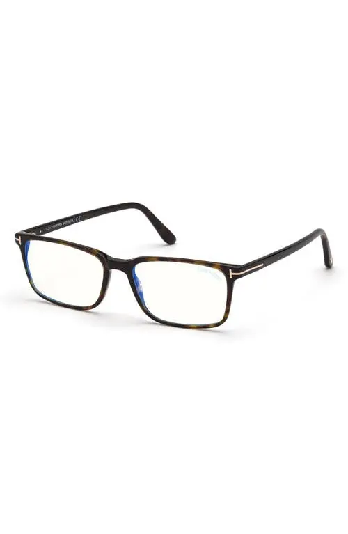 TOM FORD 56mm Rectangular Optical Glasses - Havana Rose Gold/t Logo