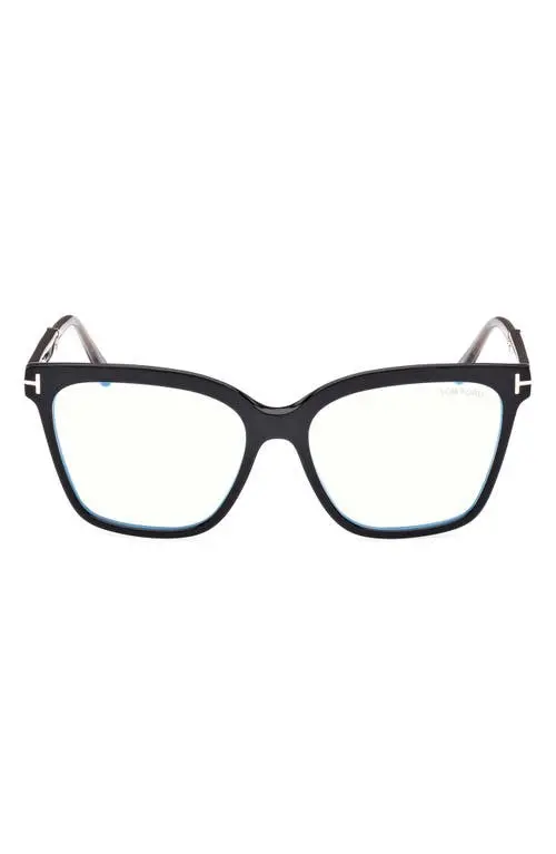 TOM FORD 56mm Square Optical Glasses - Black Rose Gold /t Logo