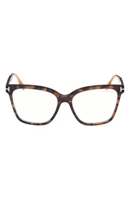 TOM FORD 56mm Square Optical Glasses - Havana Rose Gold /t Logo