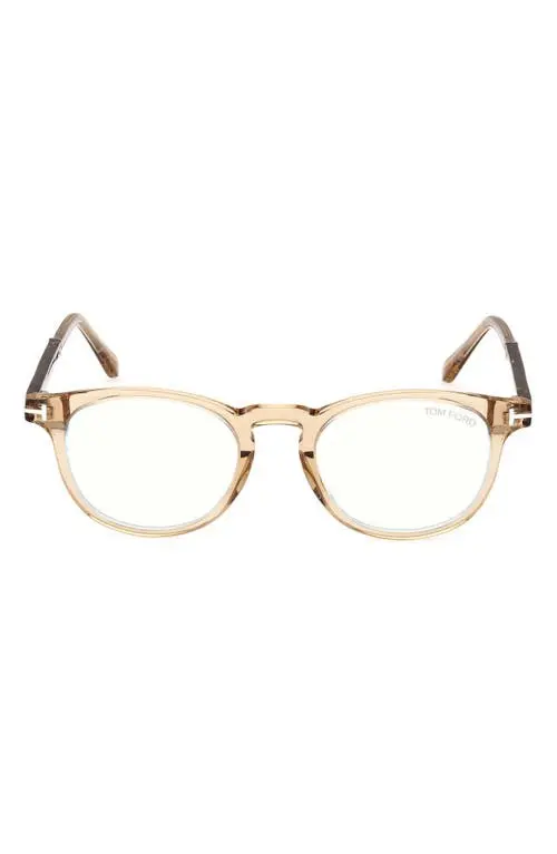 TOM FORD 49mm Round Optical Glasses - Beige /palladium /t Logo
