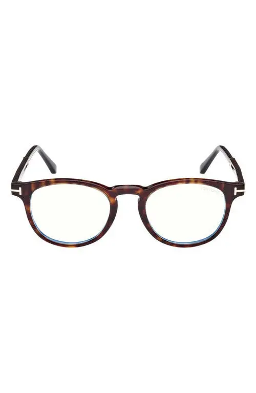 TOM FORD 49mm Round Optical Glasses - Havana Rose Gold / T Logo
