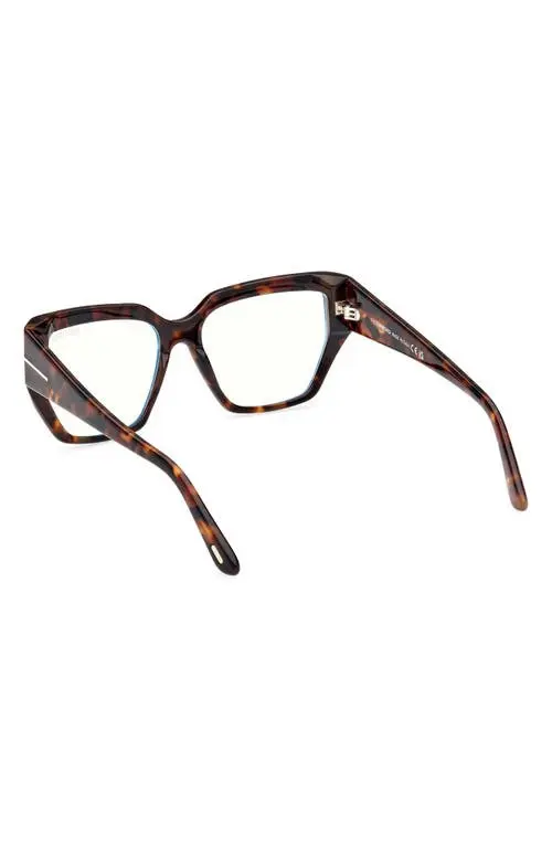 TOM FORD 54mm Square Optical Glasses - Havana Eco / T Logo