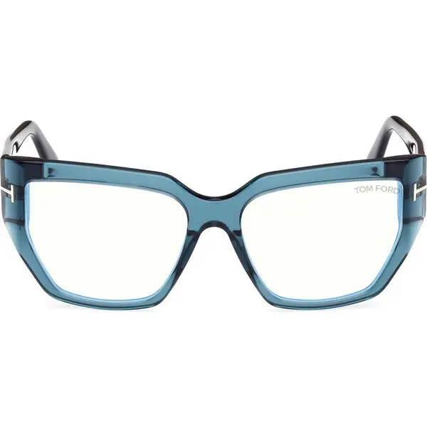 TOM FORD 54mm Square Optical Glasses - Teal / T Logo / Blue Block