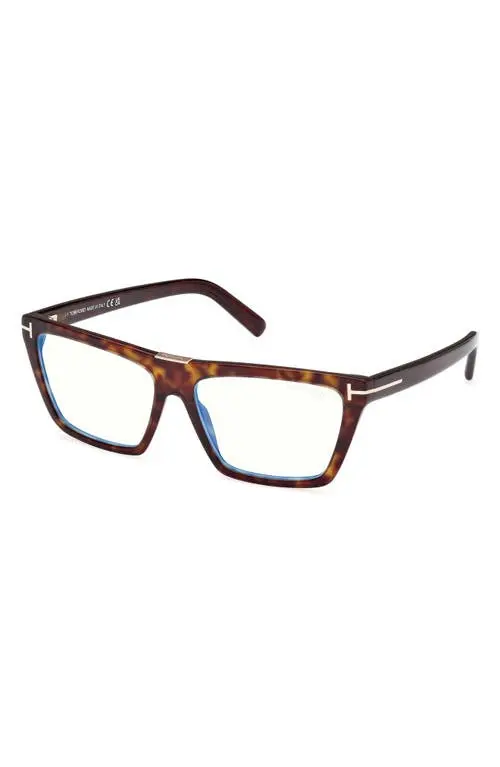 TOM FORD 57mm Square Blue Light Blocking Eyeglasses - Havana Eco / T Logo