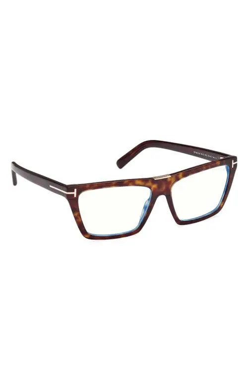 TOM FORD 57mm Square Blue Light Blocking Eyeglasses - Havana Eco / T Logo