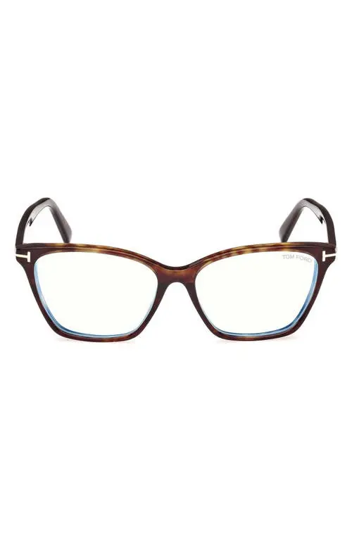 TOM FORD 56mm Cat Eye Optical Glasses - Havana Eco / T Logo