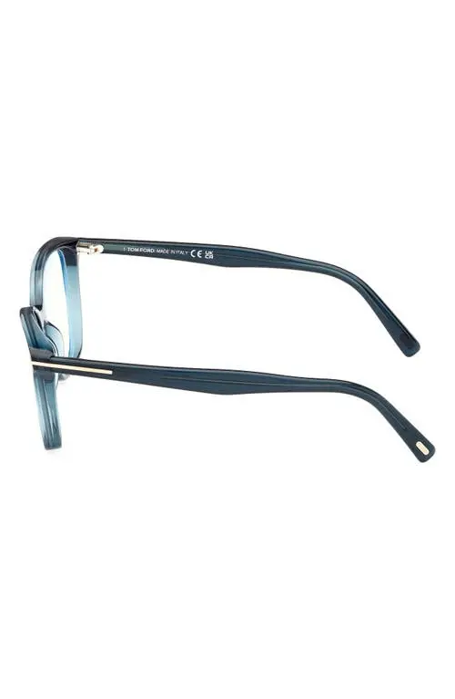 TOM FORD 56mm Cat Eye Optical Glasses - Teal / T Logo / Blue Block