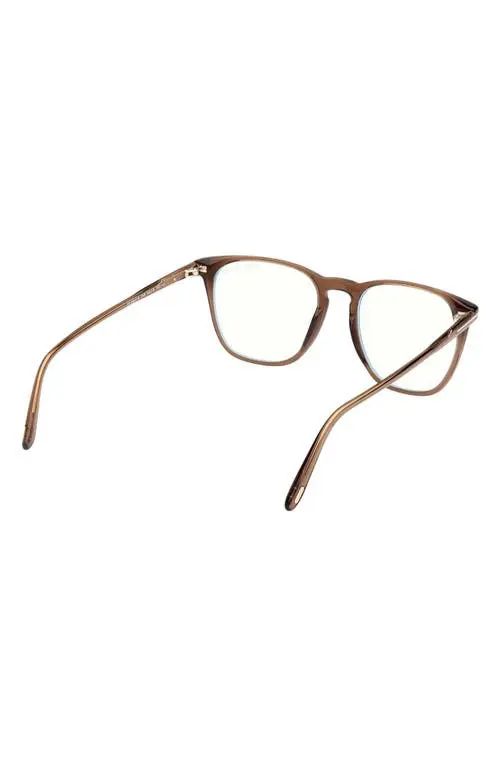 TOM FORD 52mm Round Frame Optical Glasses - Brown / T Logo / Blue Block