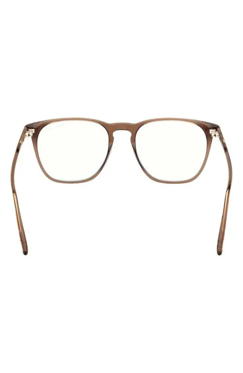 TOM FORD 52mm Round Frame Optical Glasses - Brown / T Logo / Blue Block